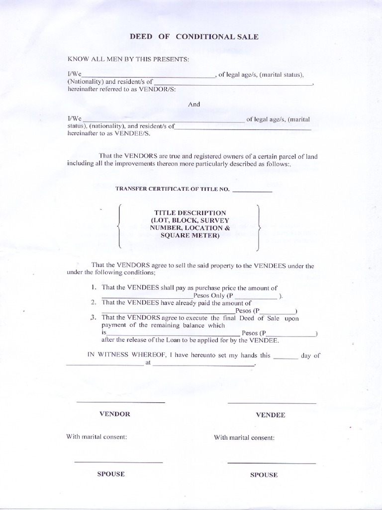 HMDF / Pag-IBIG Retail Acct Deed of Conditional Sale Sample Format | PDF