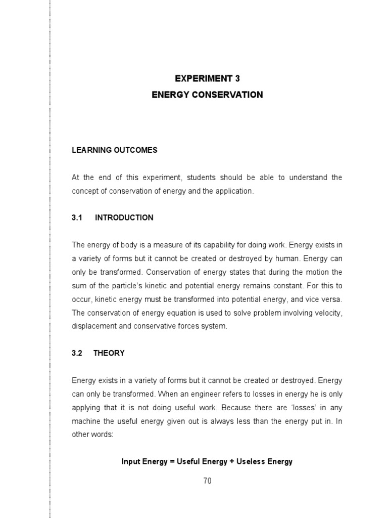 Experiment 3 Energy Conservation: Learning Outcomes | Download Free PDF ...