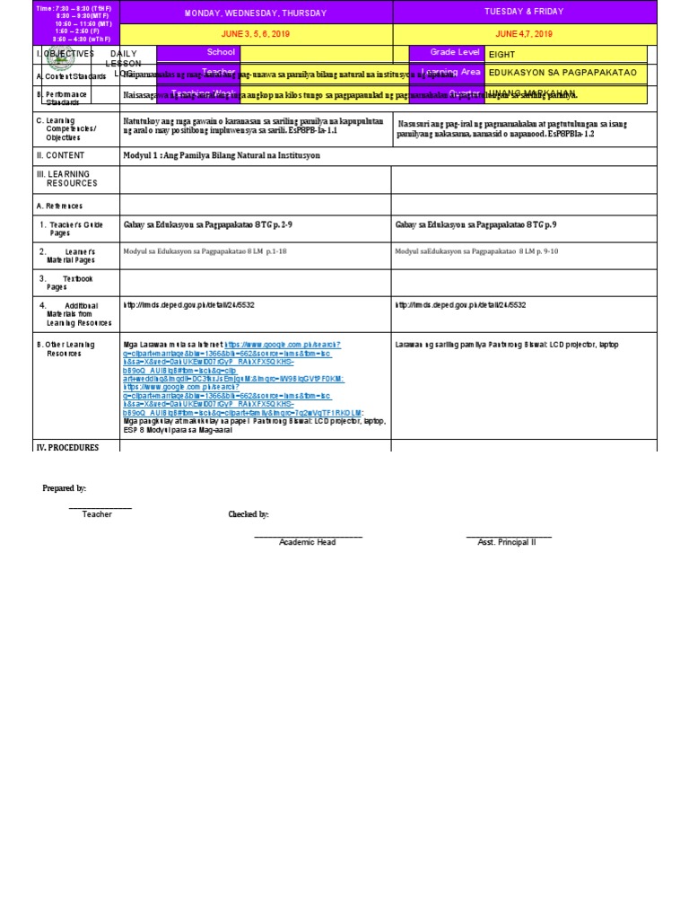 DLL EsP G8 - Q1-1 | PDF