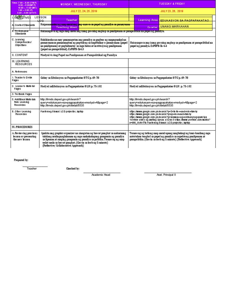 DLL EsP G8 - Q1-5 | PDF