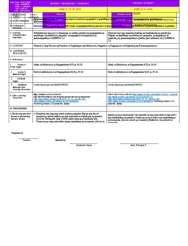 DLL EsP G8 - Q1-3 | PDF
