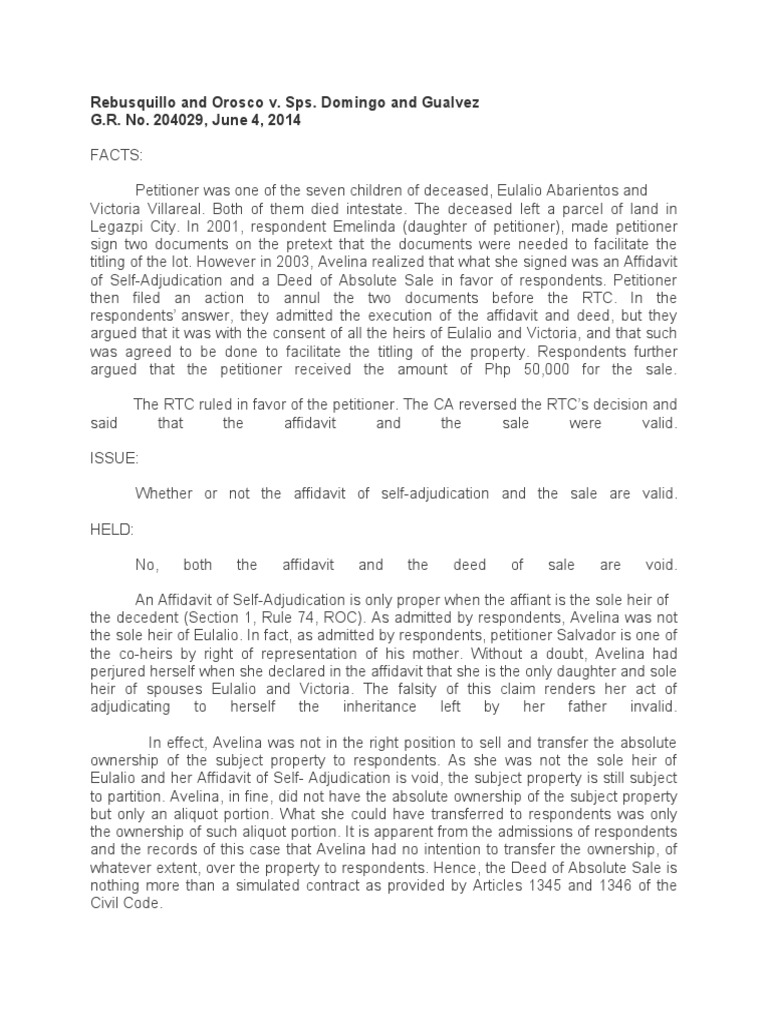 The Supreme Court Invalidates an Affidavit of Self-Adjudication and ...