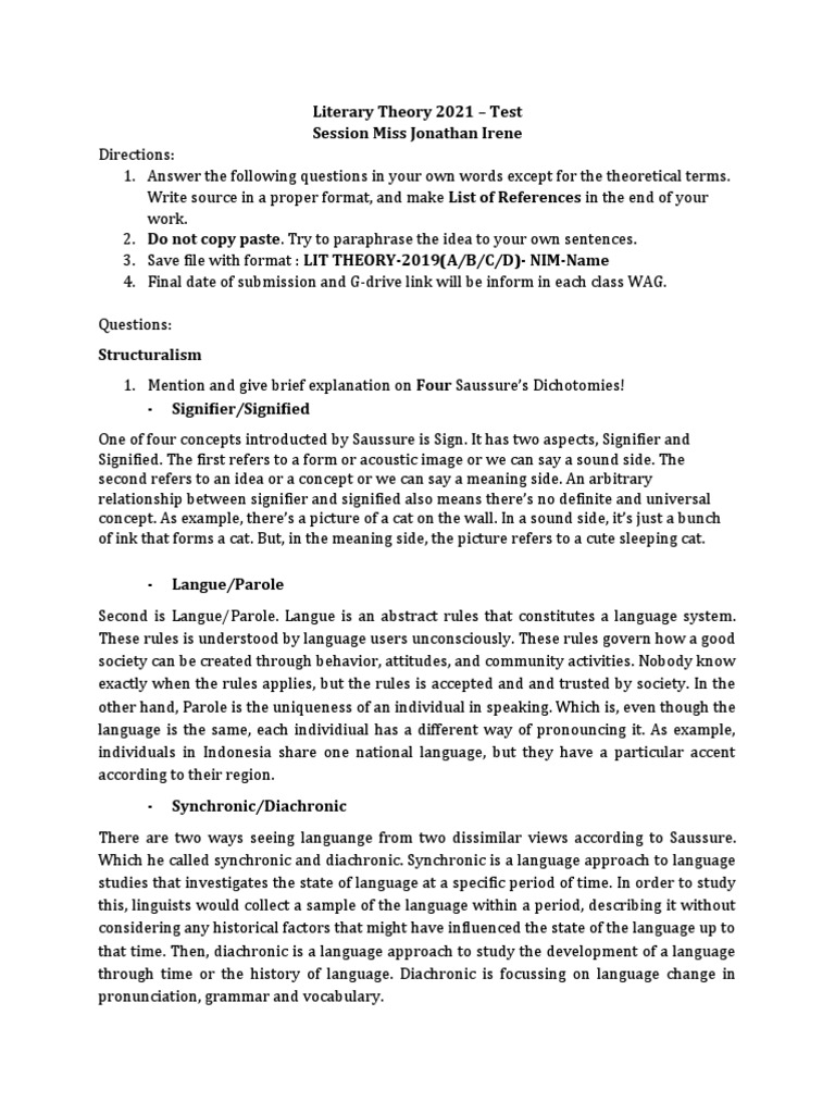 Literary Theory 2021-Test (AnswerDone) | PDF | Intertextuality | Semiotics