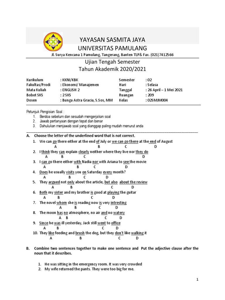 English 2 Midterm Exam 2021 | PDF | Language Mechanics | Grammar