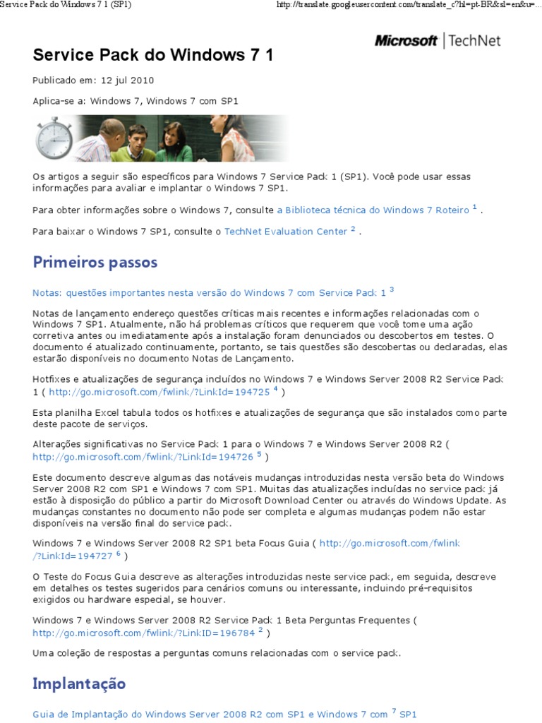 Service Pack Do Windows 7 1 (SP1) | PDF | Windows 7 | Inicialização ...