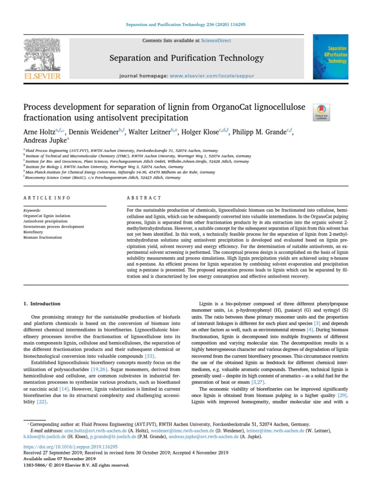 Process Development For Separation of Lignin From OrganoCat ...