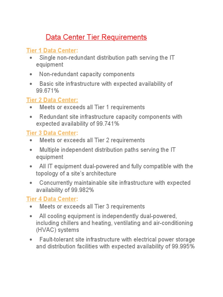 Data Center Tier Specifications Overview | PDF