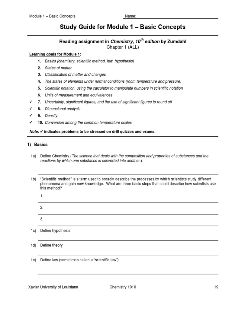 Chemistry 1010 Module 1 Study Guide | PDF | Litre | Significant Figures