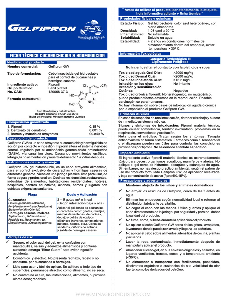 FICHA TECNICA Gelfipron | PDF | Hormiga | Alimentos
