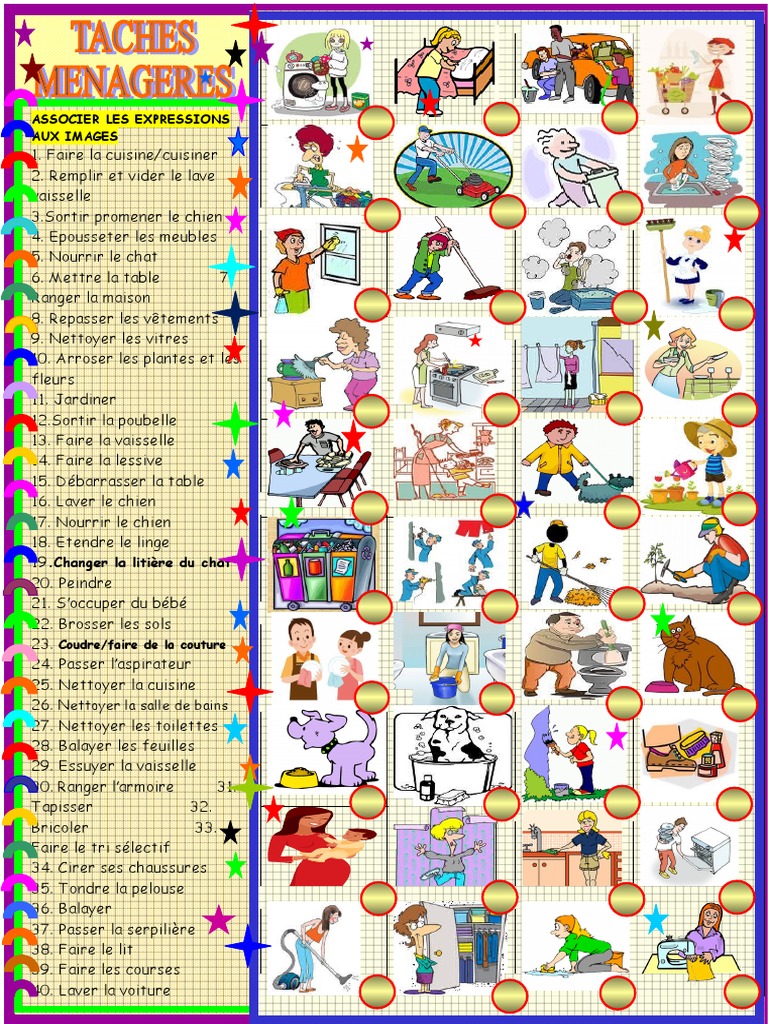Vocabulaire des tâches ménagères | PDF | Maison et jardin | Art