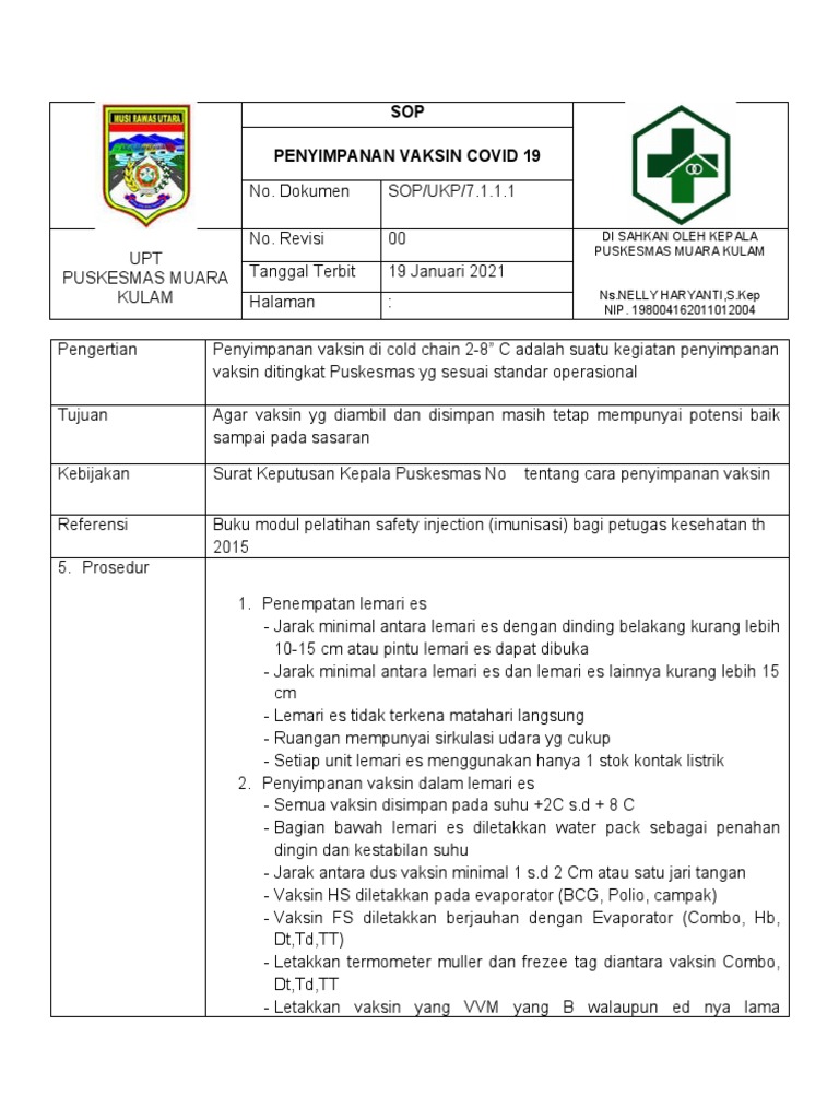 SOP Penyimpanan Vaksin | PDF