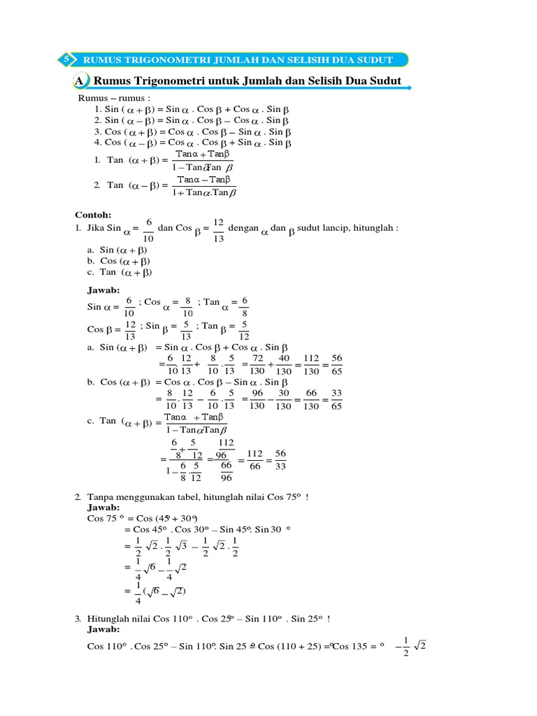 Rumus Trigonometri Jumlah dan Selisih | PDF