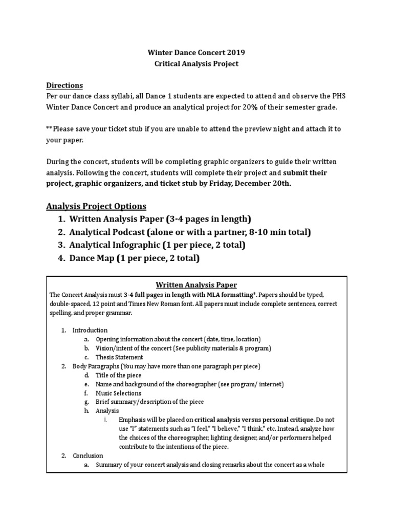 Winter Dance Concert Analysis Guide | PDF | Critical Thinking ...