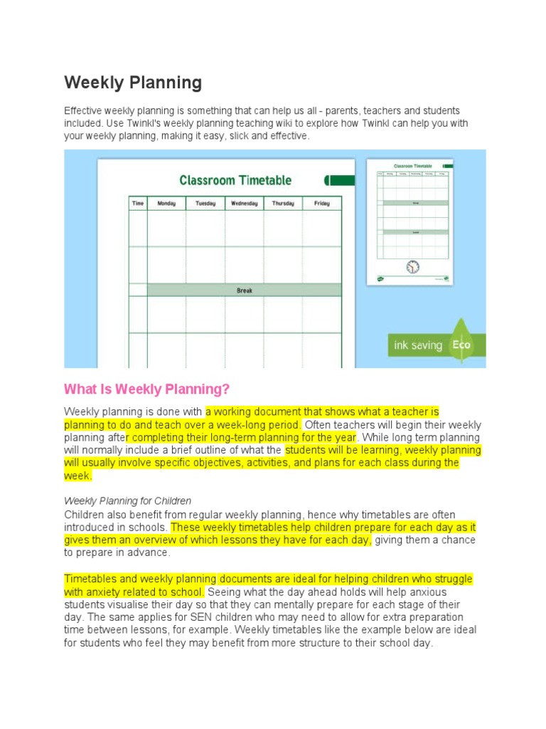 What Is Weekly Planning? | PDF | Applied Psychology | Teachers
