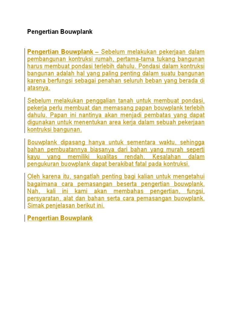 Pengertian dan Fungsi Bouwplank | PDF | Seni