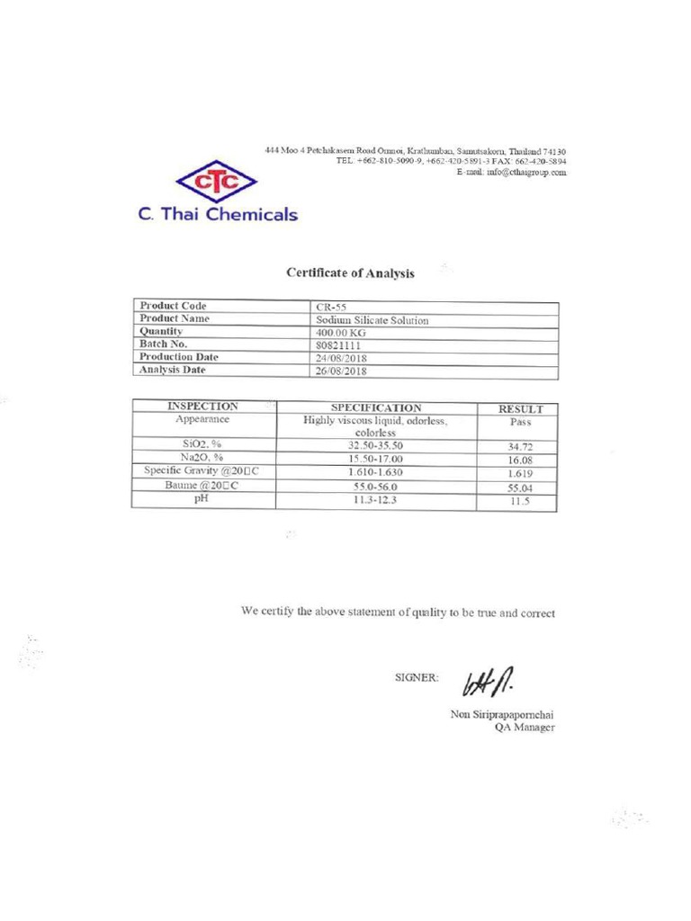 Sodium Silicate COA C Thai | PDF