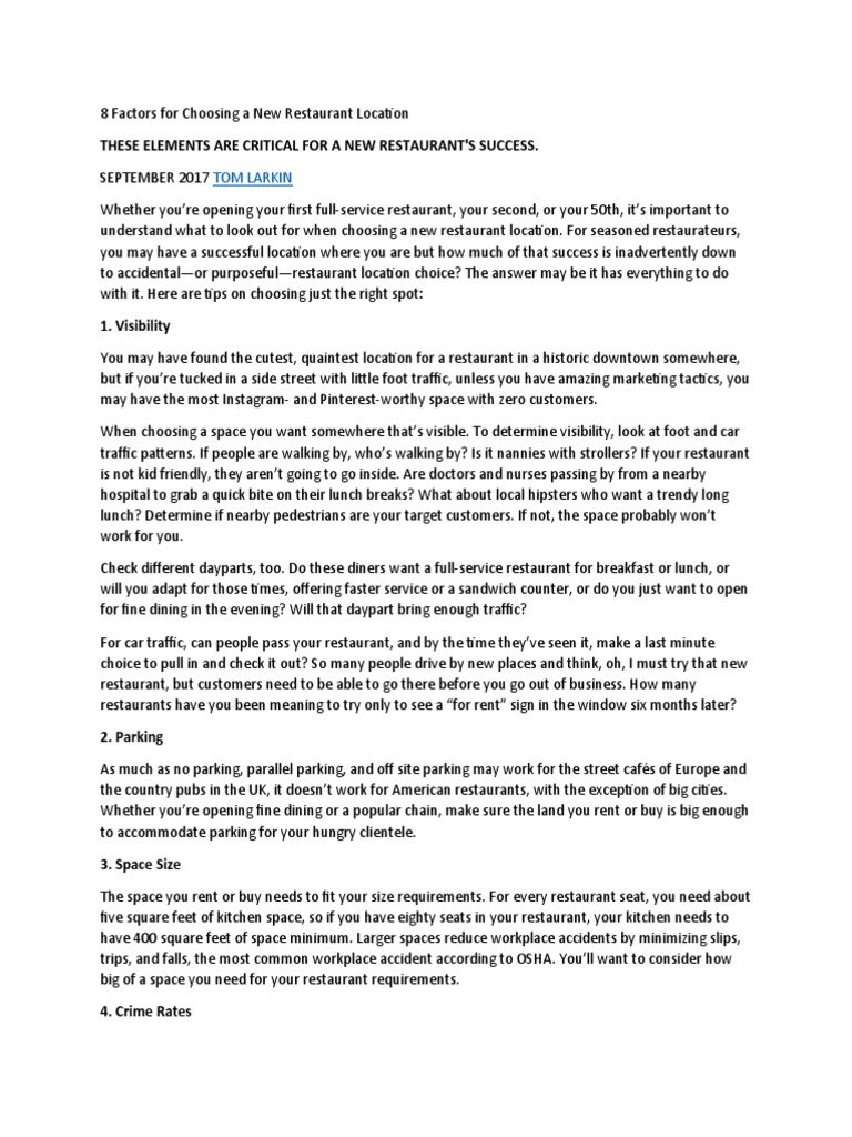 Location Factors For Resturant | PDF | Restaurants | Restaurant And ...