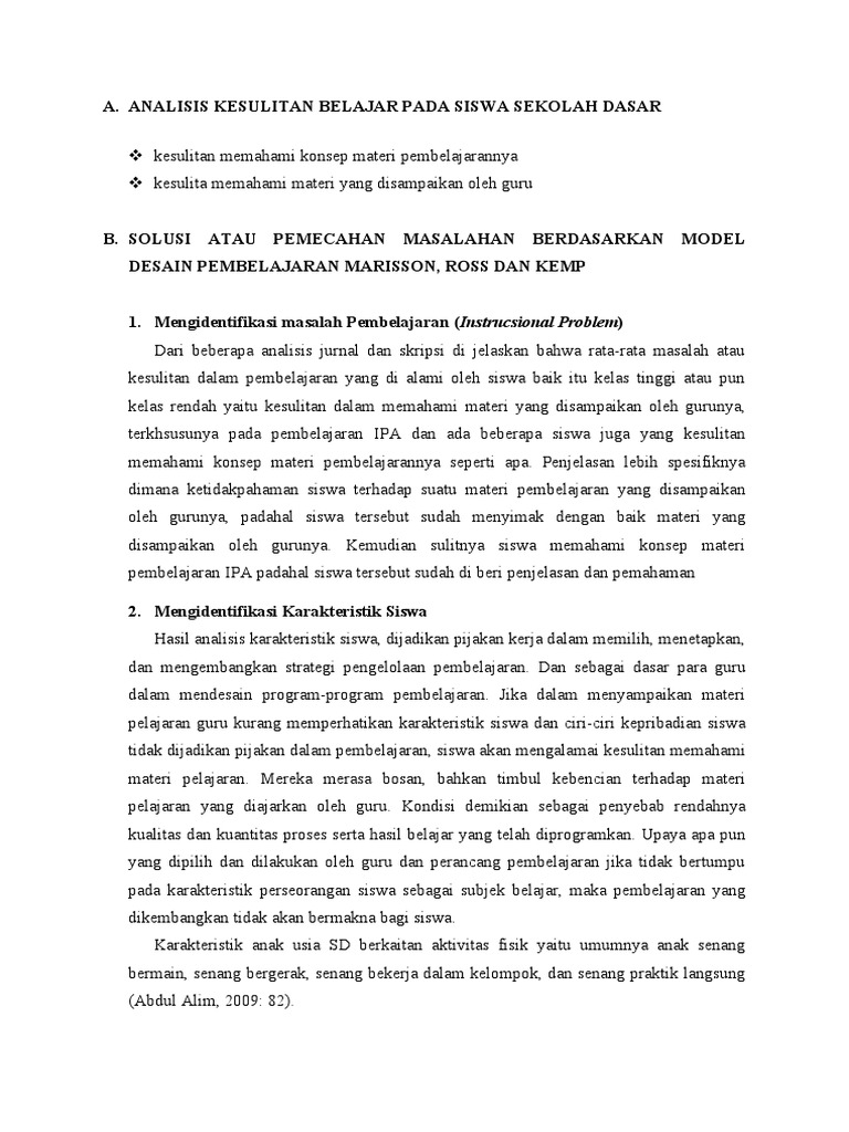 Analisis Kesulitan Belajar Pada Siswa Sekolah Dasar - Ramna | PDF ...