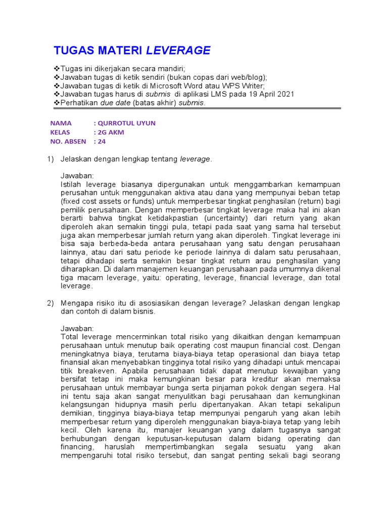 Qurrotul Uyun - 24 - 2G Akm - Tugas Materi Leverage | PDF