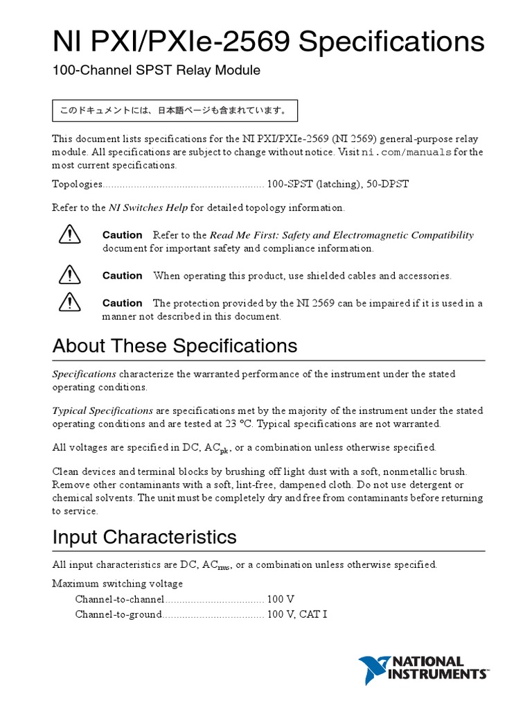 Ni Pxi/Pxie-2569 Specifications | PDF | Relay | Electromagnetic ...