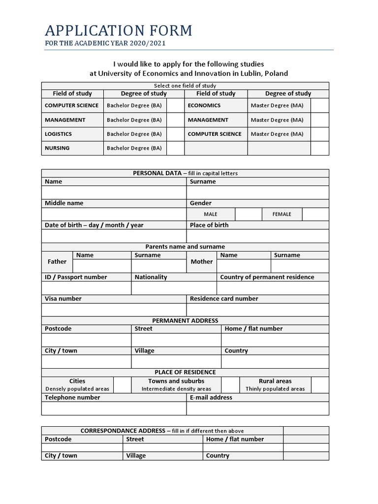 Application Form | PDF | Academic Degree | Bachelor's Degree
