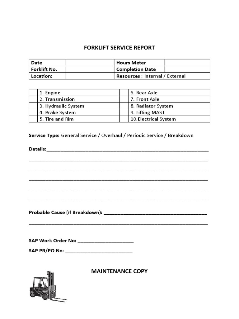 Forklift Service Report | PDF