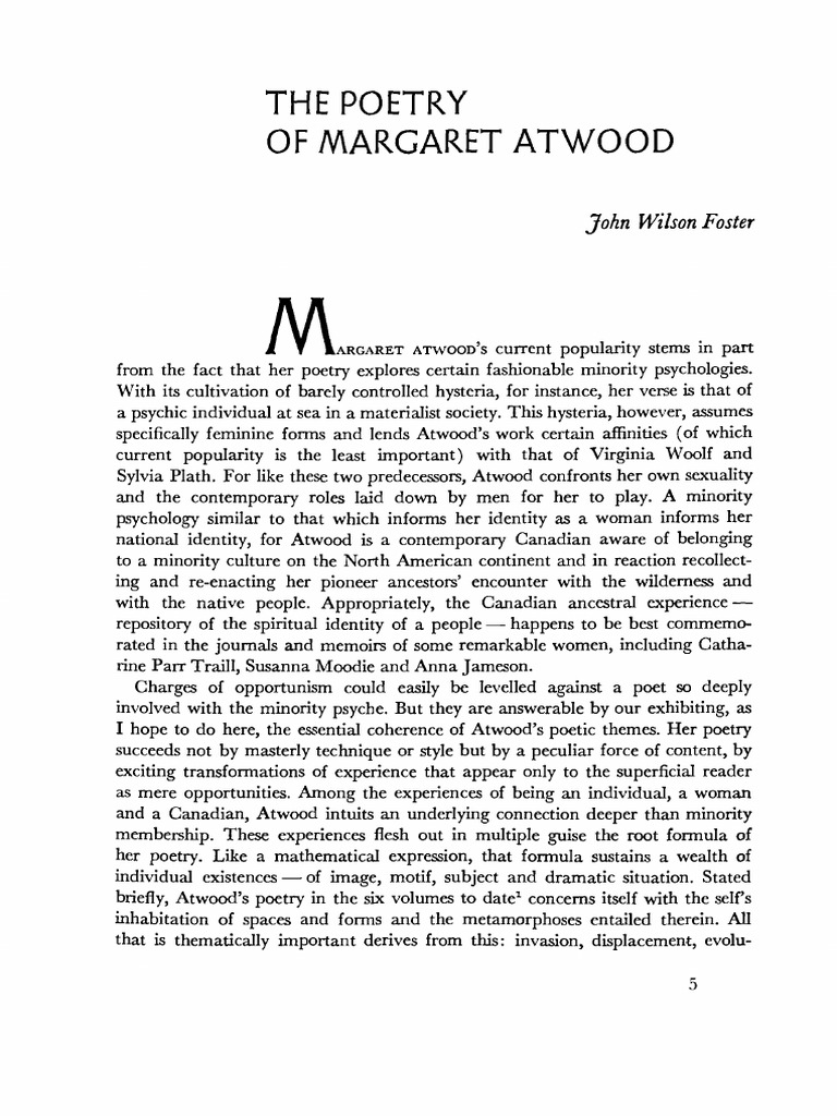 The Poetry of Margaret Atwood: John Wilson Foster | PDF | Odyssey | Poetry