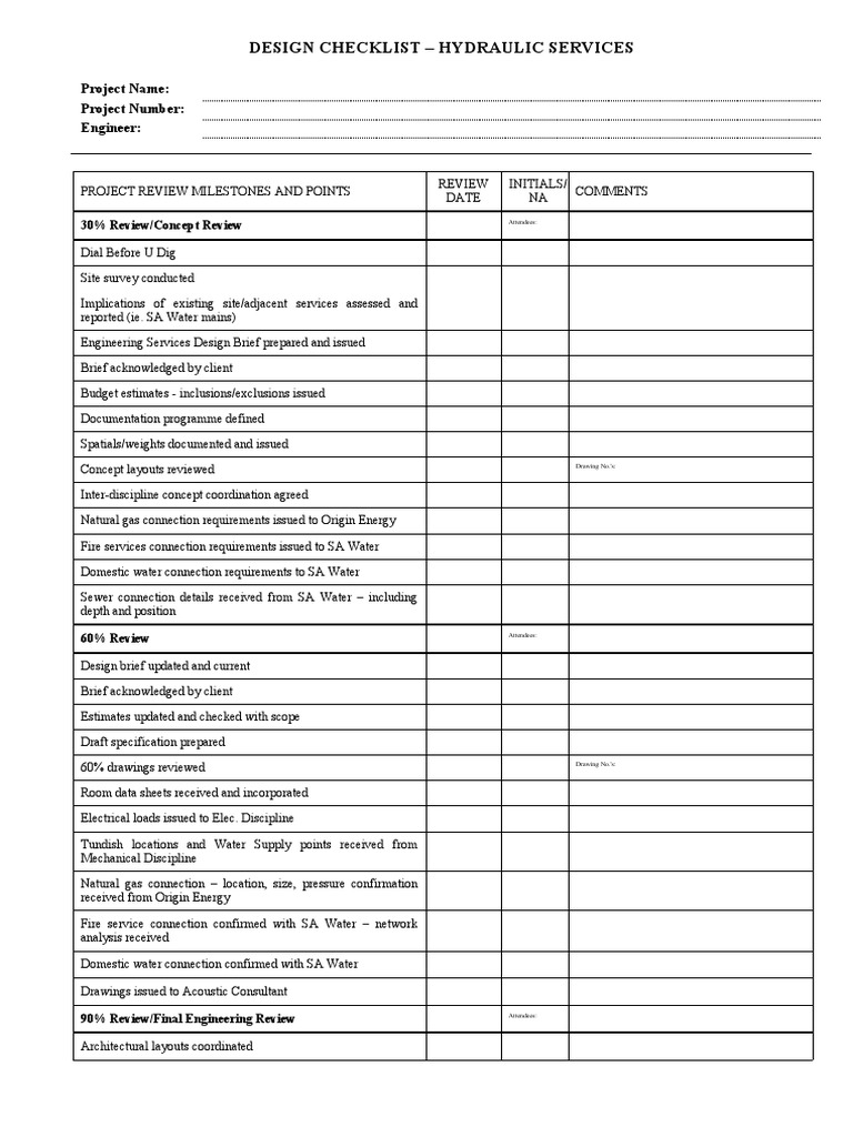 Hydraulic Services Design Checklist | PDF | Specification (Technical ...