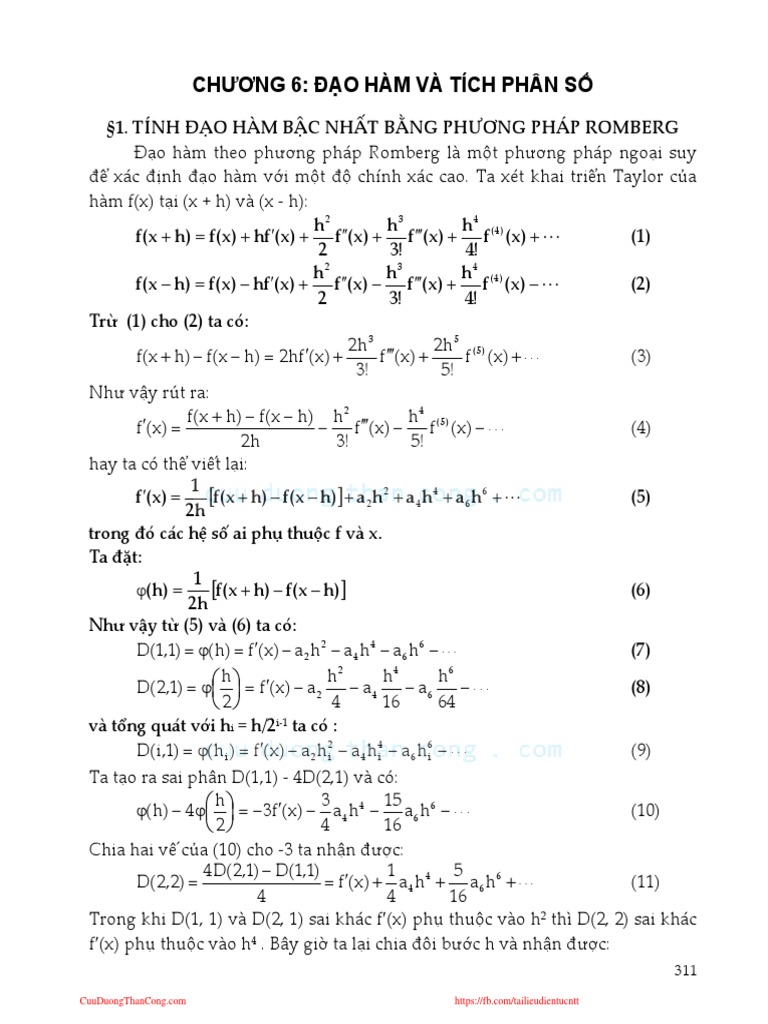 Matlab - Tran-Van-Chinh - Chuong-6 - Dao-Ham-Va-Tich-Phan-So - (Cuuduongthancong - Com) | PDF