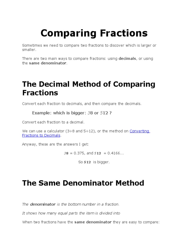 The Decimal Method of Comparing Fractions | PDF | Career & Growth ...