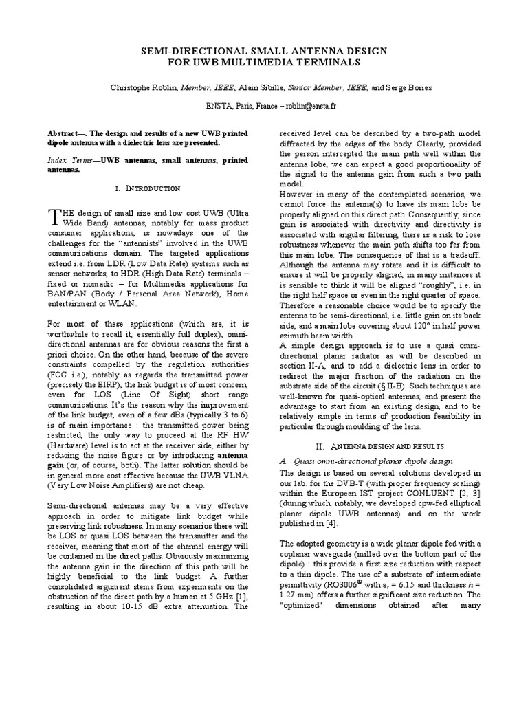 Semi-Directional Small Antenna Design For Uwb Multimedia Terminals ...