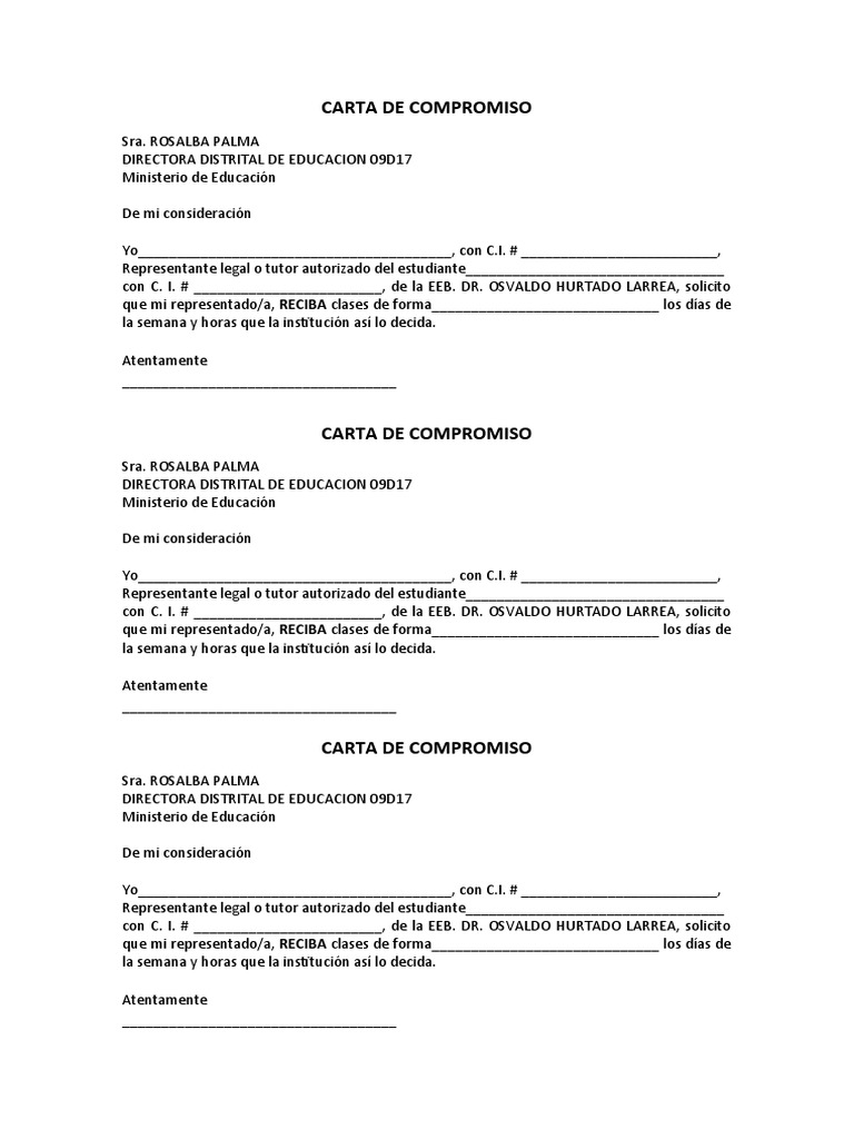 Carta de Compromiso Asistencia o No Aulas | PDF