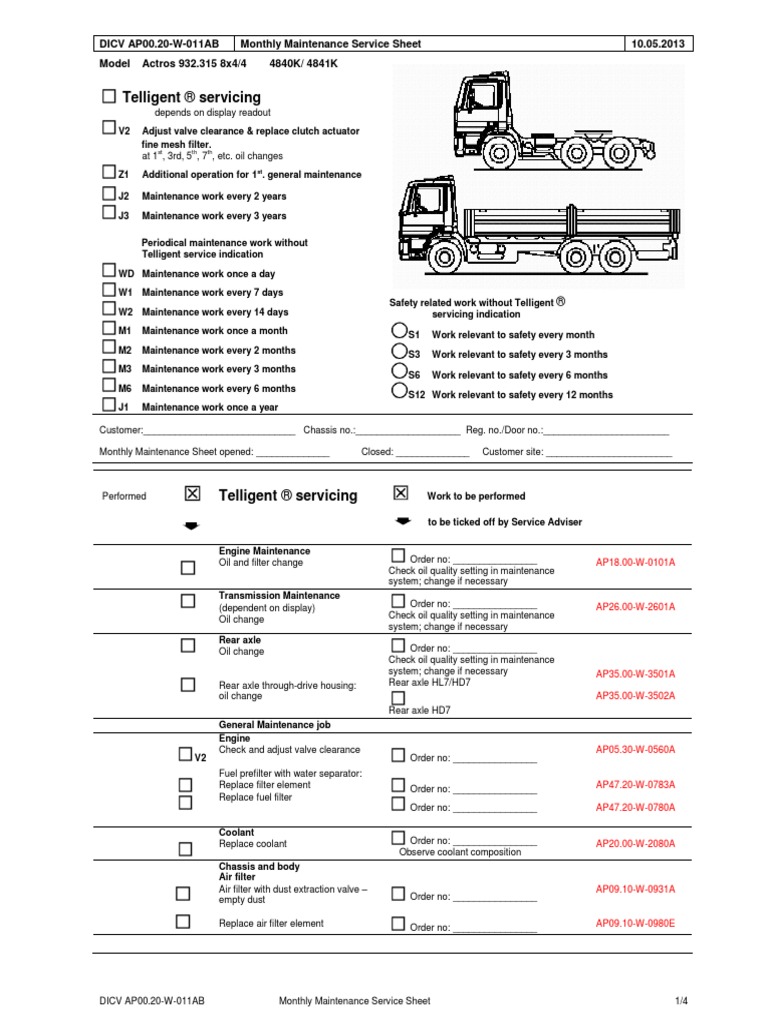 Mercedes Benz Maintenance Service & Inspection Sheet May'13 | PDF ...