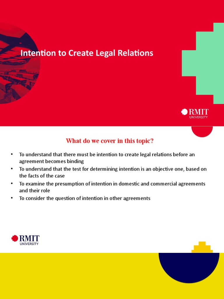 Intention To Create Legal Relations | PDF | Ratification | Consideration
