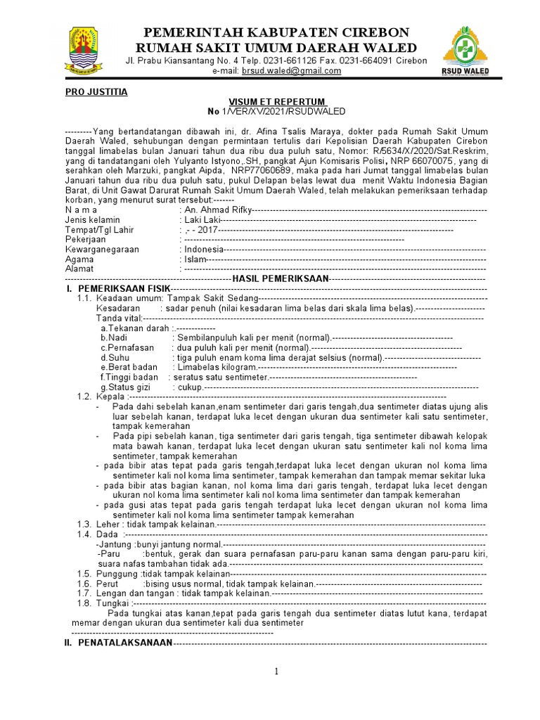 Visum Et Repertum Korban Kekerasan | PDF