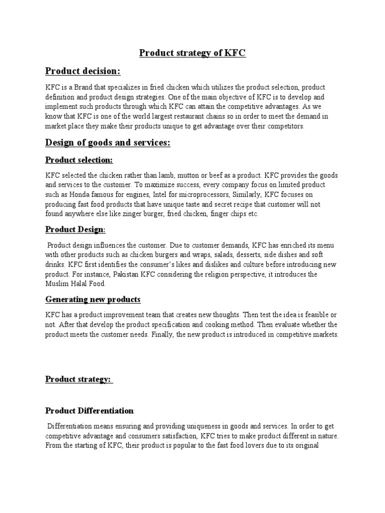 Product Strategy of KFC Product Decision | PDF | Competitive Advantage ...