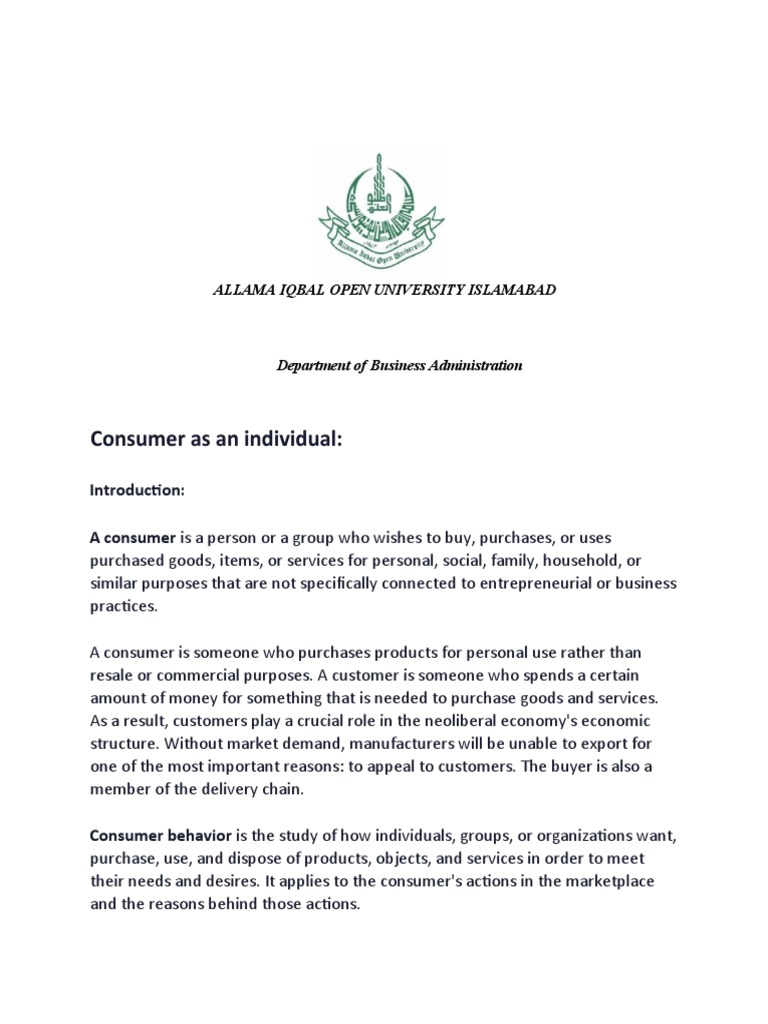Consumer As An Individual | PDF | Consumer Behaviour | Behavior