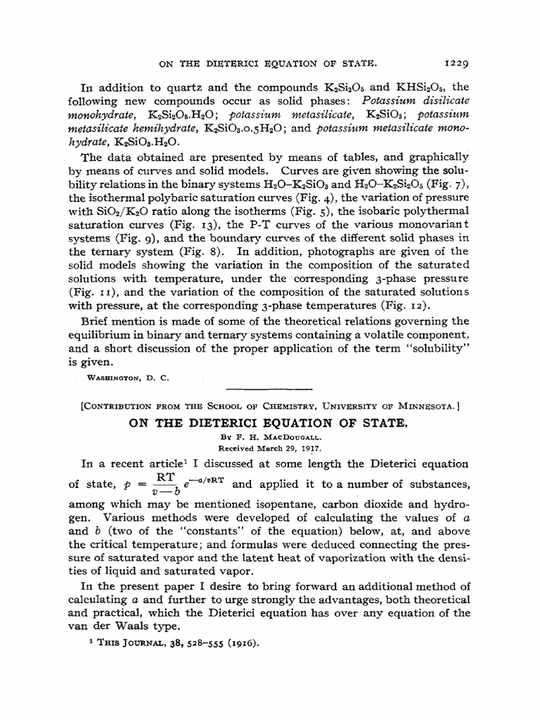 On The Dieterici Equation of State | PDF | Gases | Thermodynamics