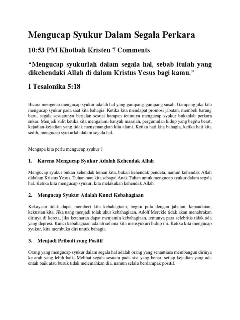 Syukur dalam Segala Hal | PDF | Pengembangan Diri | Agama & Spiritualitas