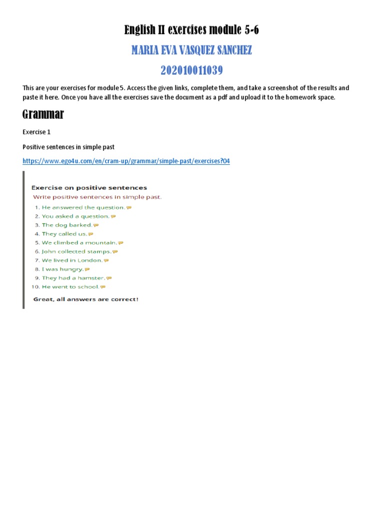 English II Exercises Module 5,6 | PDF