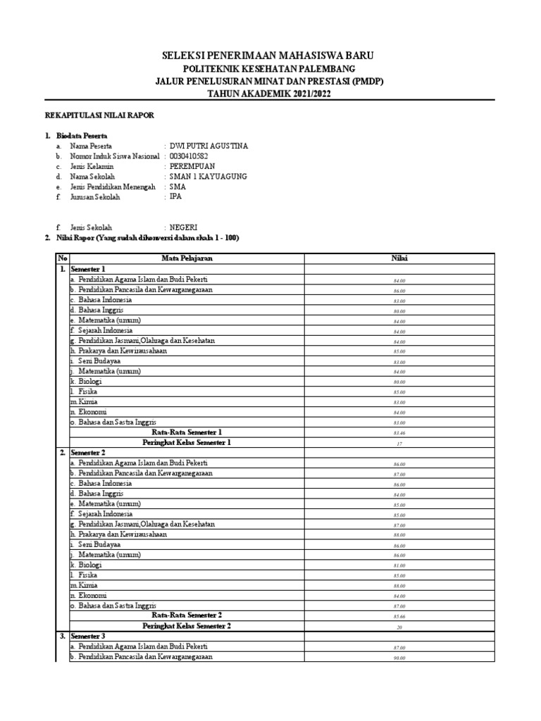 Template Rekap Nilai Rapor PMDP 2021 OEM | PDF | Kajian Bahasa Asing