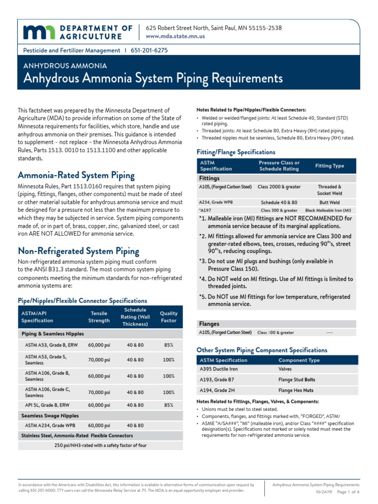 Anhydrous Ammonia System Piping Requirements | Download Free PDF | Pipe ...