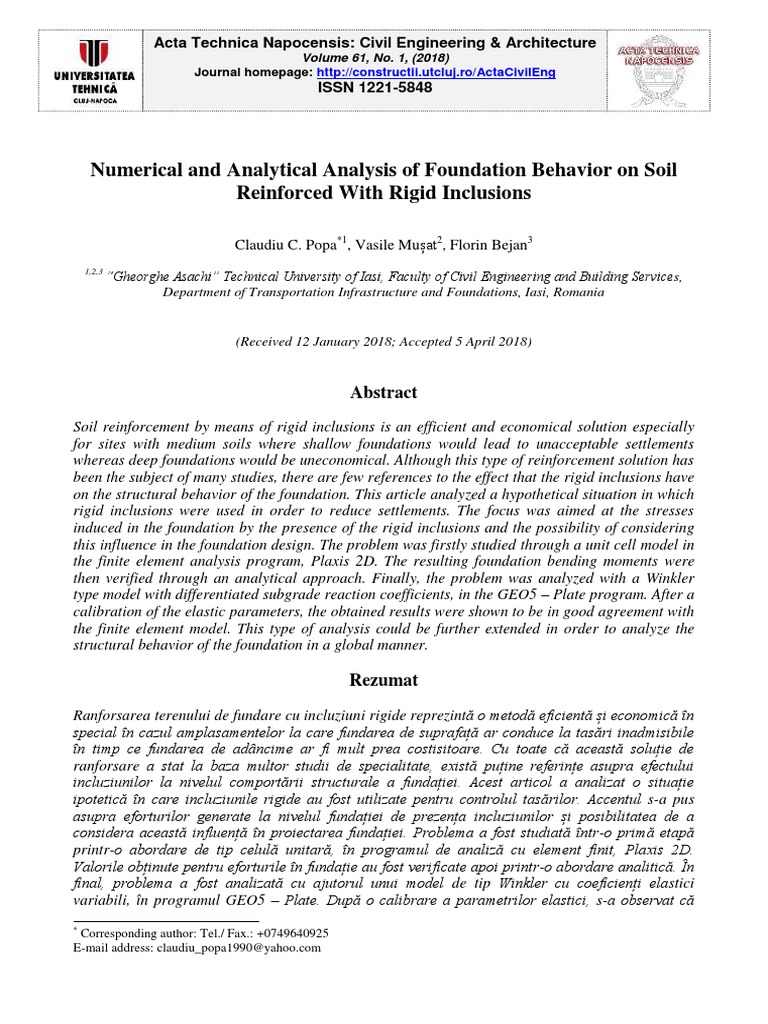 Popa Et Al, 2018, Numerical and Analytical Analysis of Foundation | PDF ...