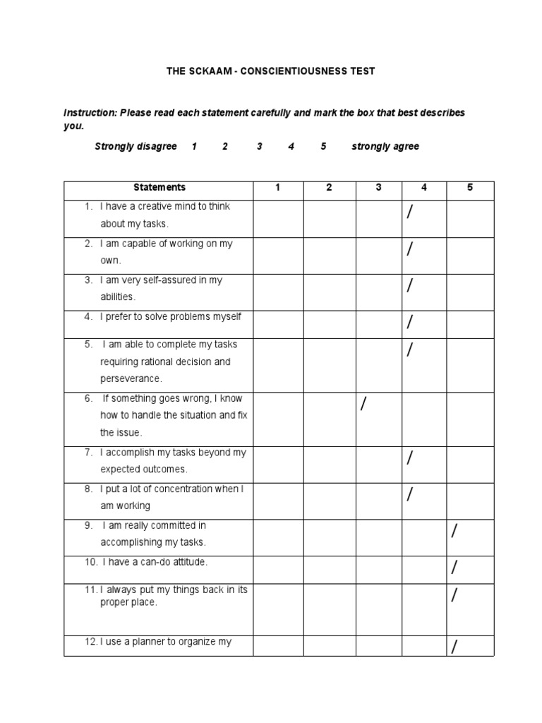 Instruction: Please Read Each Statement Carefully and Mark The Box That ...