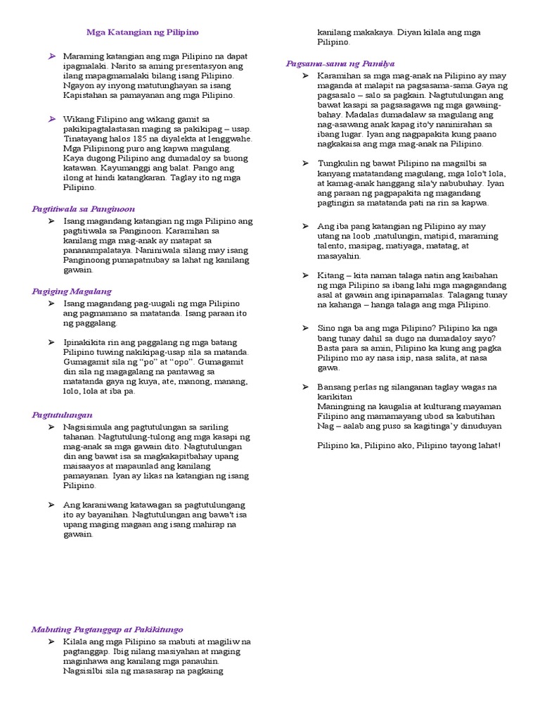 Katangian NG Pilipino | PDF