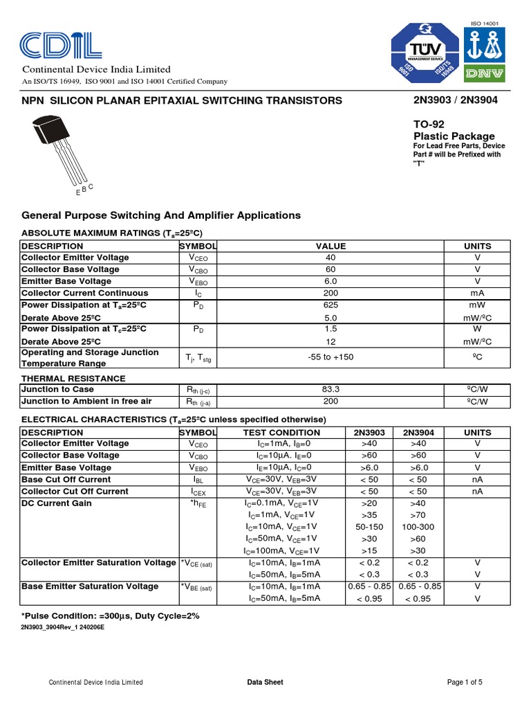 Datasheet de P5 | PDF | Bipolar Junction Transistor | Electrical Components