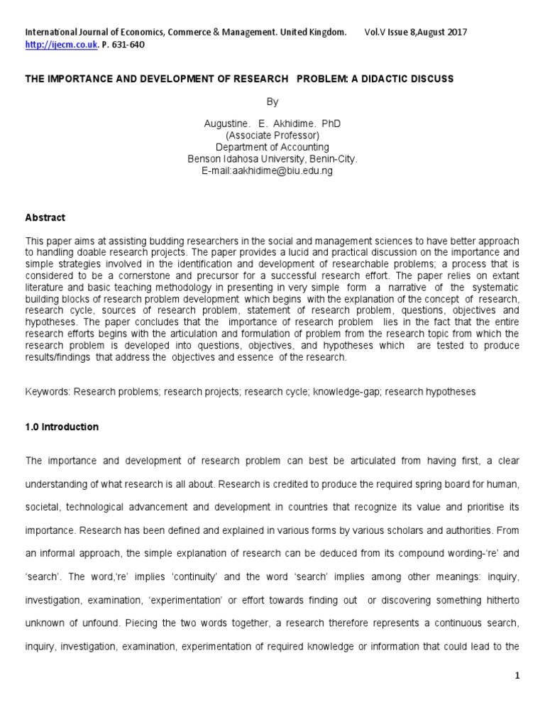 The Importance and Development of Research Problem: A Didactic Discuss ...