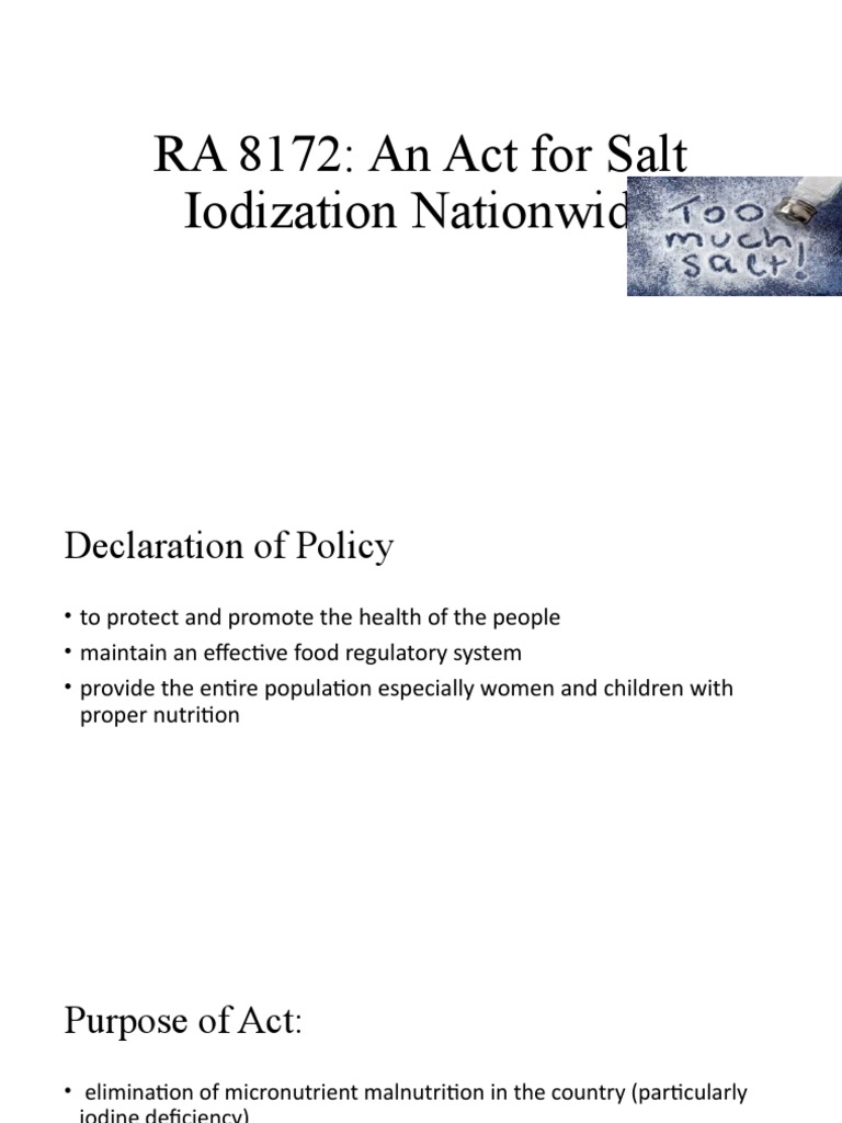 RA 8172: An Act For Salt Iodization Nationwide | PDF | Micronutrient | Salt