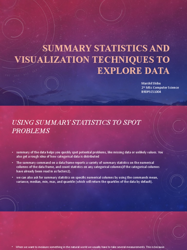 Summary Statistics and Visualization Techniques To Explore | PDF | Mean ...