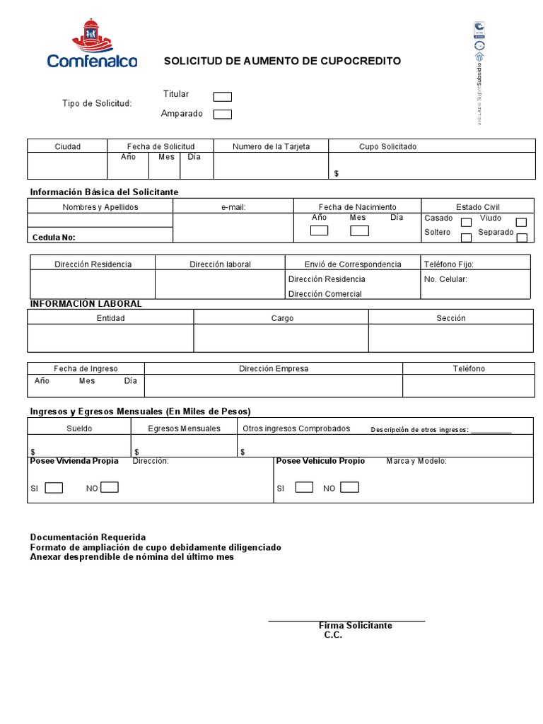 Formato Aumento de Cupo Actualizado | PDF